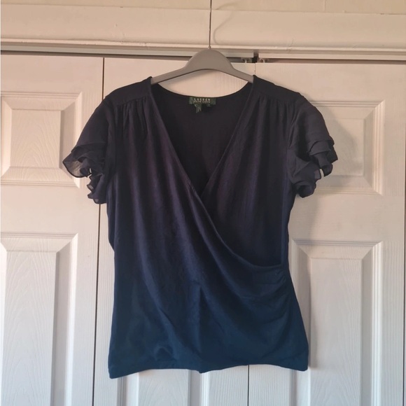 Ralph Lauren | Tops | Ralph Lauren Navy Wrap Blouse | Poshmark